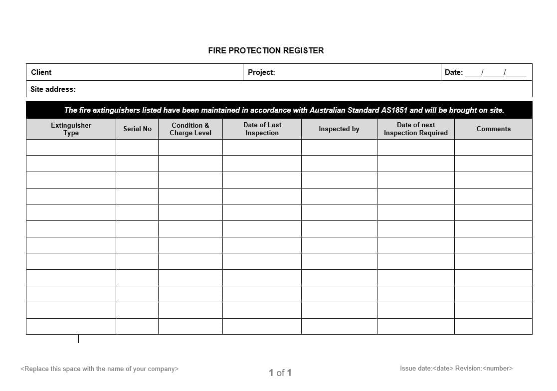 Fire Extinguisher Register Template