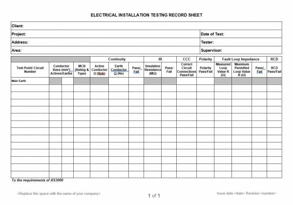 Electrical Installation Testing Record Sheet - NECA Safety Specialists