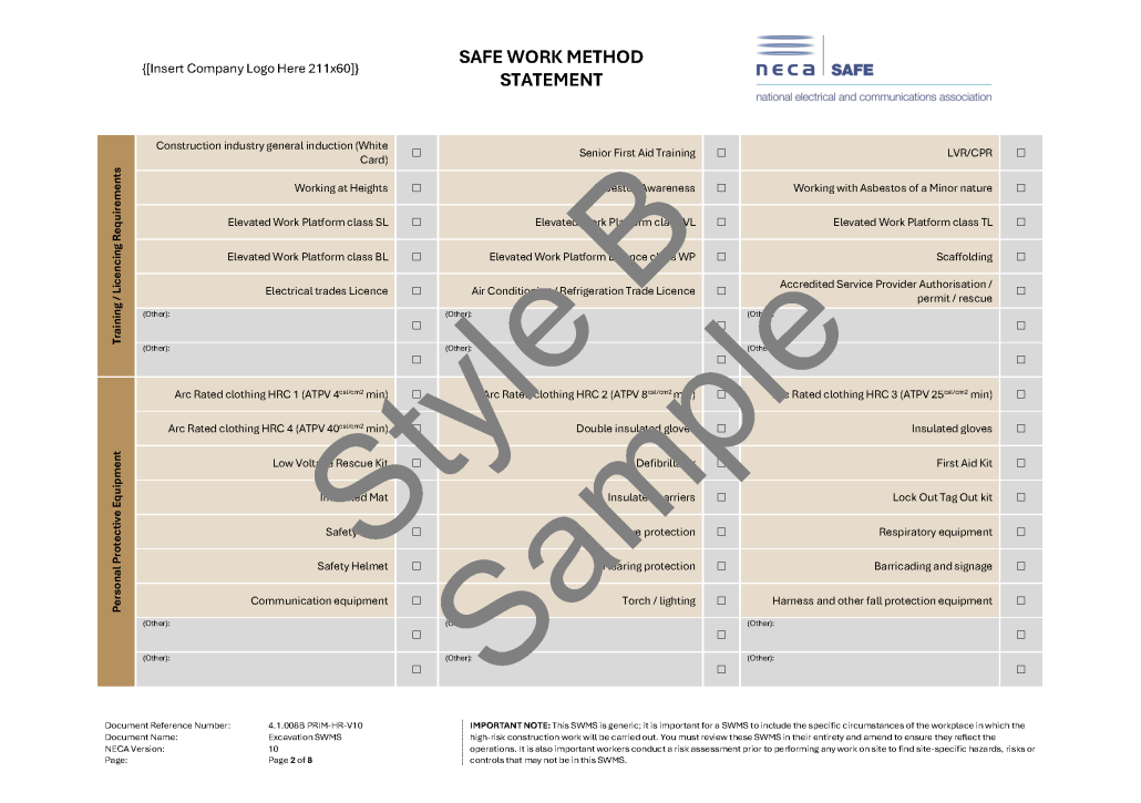Excavation SWMS - NECA Safety Specialists