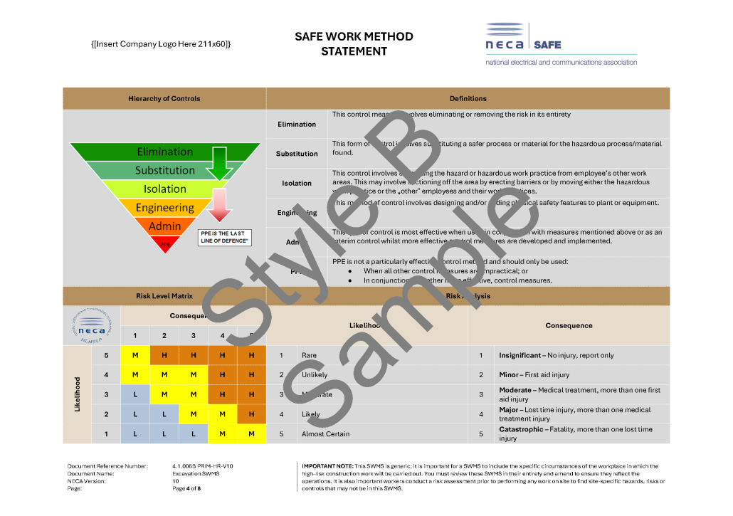 Excavation SWMS - NECA Safety Specialists