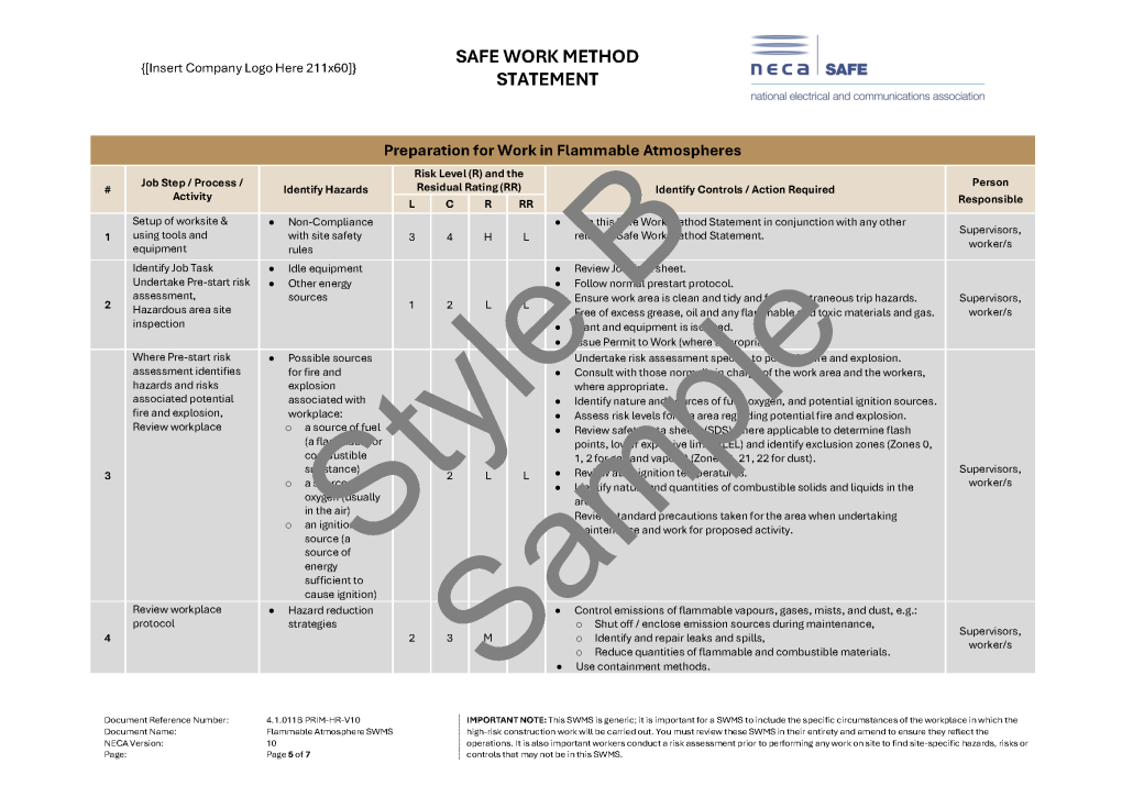 Flammable Atmosphere SWMS - NECA Safety Specialists