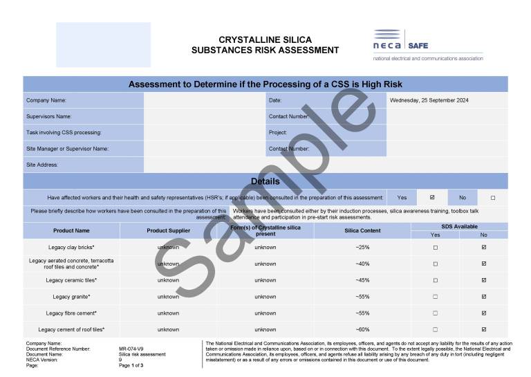Silica Compliance Document Pack & SWMS - NECA Safety Specialists