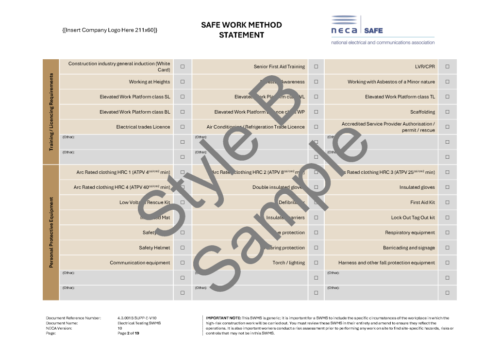 Electrical Testing SWMS - NECA Safety Specialists
