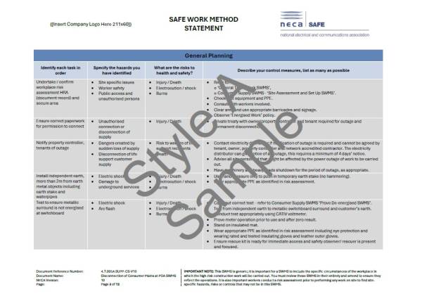 Disconnection of Consumer Mains at POA ASP Level 2 SWMS - NECA Safety ...