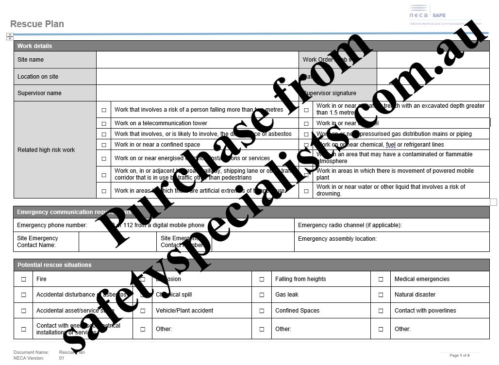 Rescue Plan Template NECA Safety Specialists