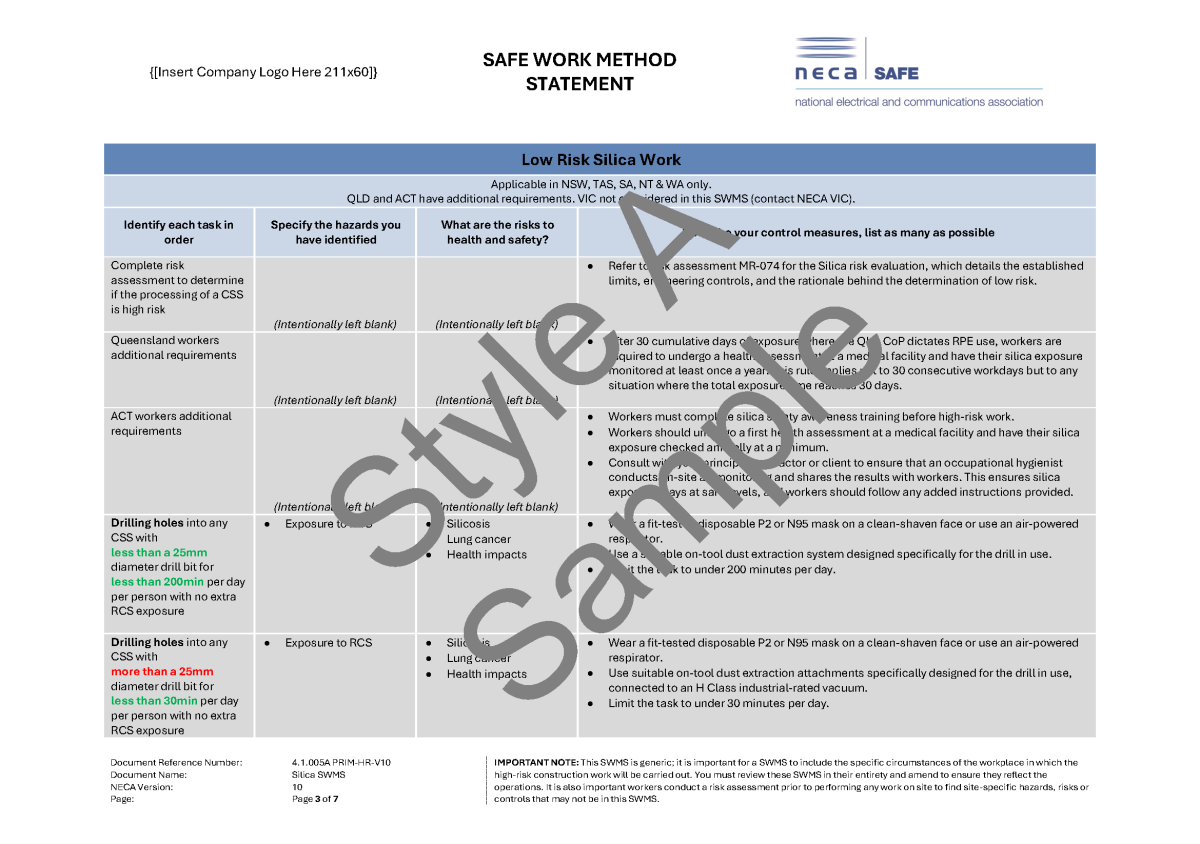 Silica SWMS - NECA Safety Specialists